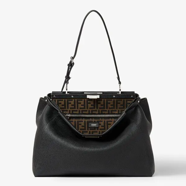 Fendi My Peekaboo Large Black Cuoio Romano Leather And Ff Split-leather Bag
